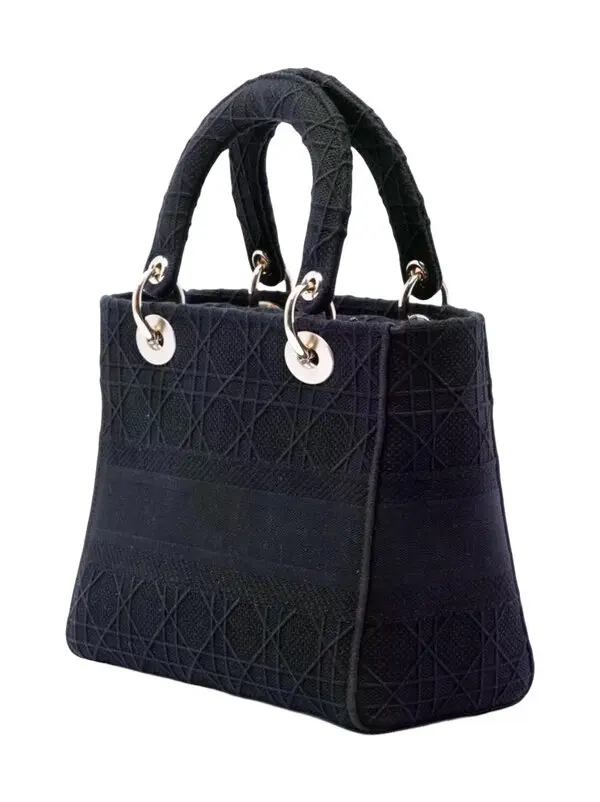Dior Medium Embroidered Canvas Cannage Lady D Lite Satchel - Black