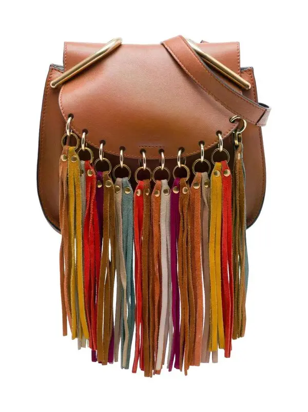 Chloé Small Calfskin Hudson Fringe Crossbody Bag - Brown