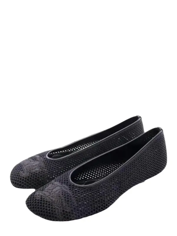 Burberry Mesh Embroidered Logo Ballet Flats - Black