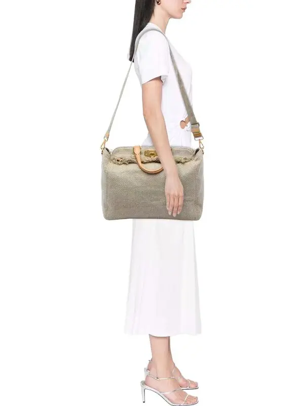 Prada Raffia Lino Fringe Shopping Tote Satchel - Neutrals