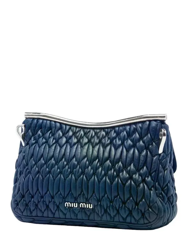 Miu Miu Matelassé Nappa Crystal Frame Flap Satchel - Blue