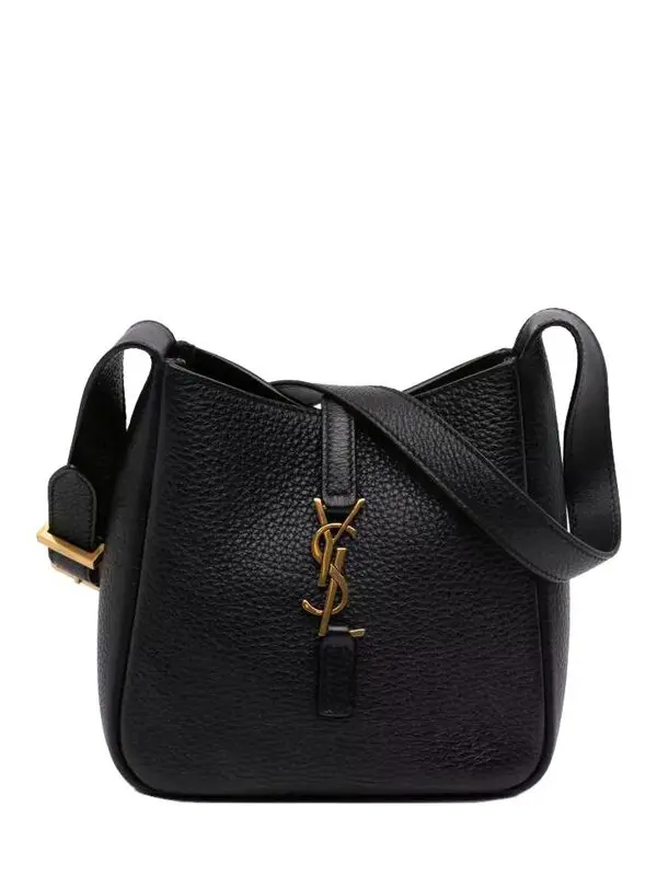 Saint Laurent Grained Calfskin Le 5 A 7 Soft Hobo Shoulder Bag - Black
