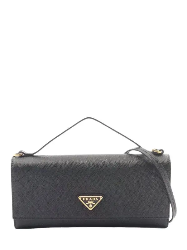 Prada Saffiano Leather Triangle Logo Handbag - Black