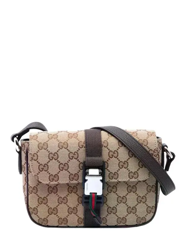 Gucci Gg Canvas Web Buckle Flap Crossbody Bag - Neutrals