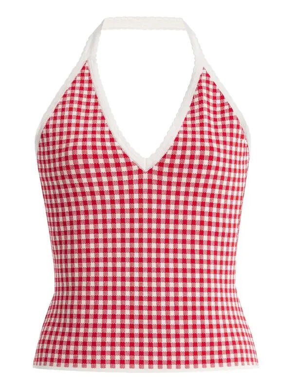 Posse Micah Gingham Knit Halter Top - Red