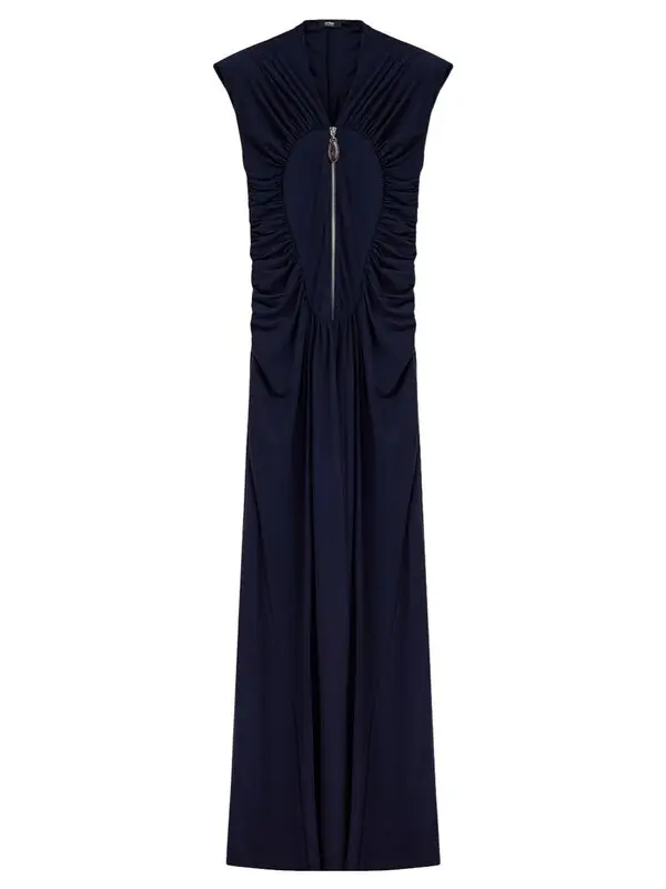 NOCTURNE Zip-front Draped Maxi Dress - Blue