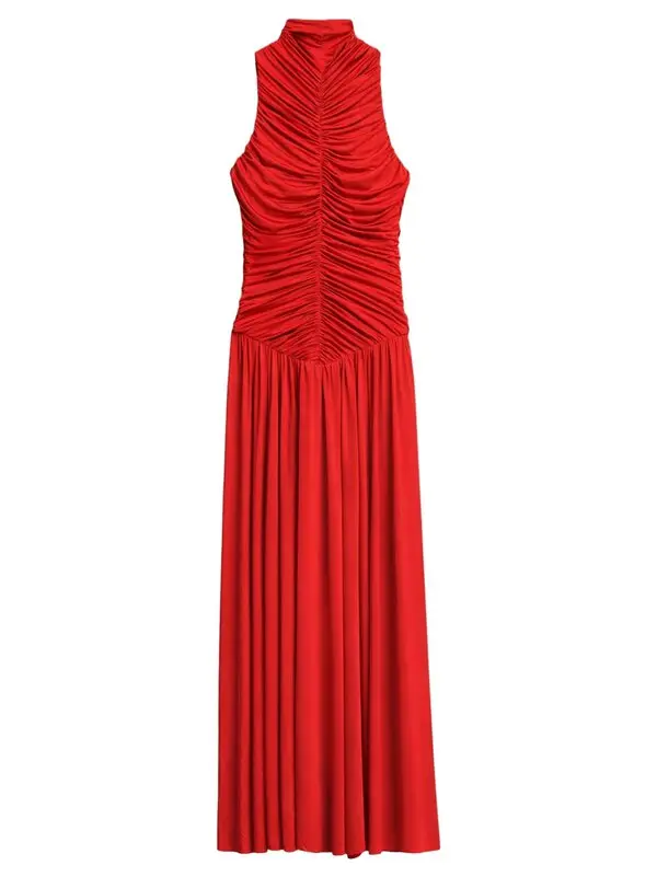 NOCTURNE Ruched High-neck Maxi Dress - Red