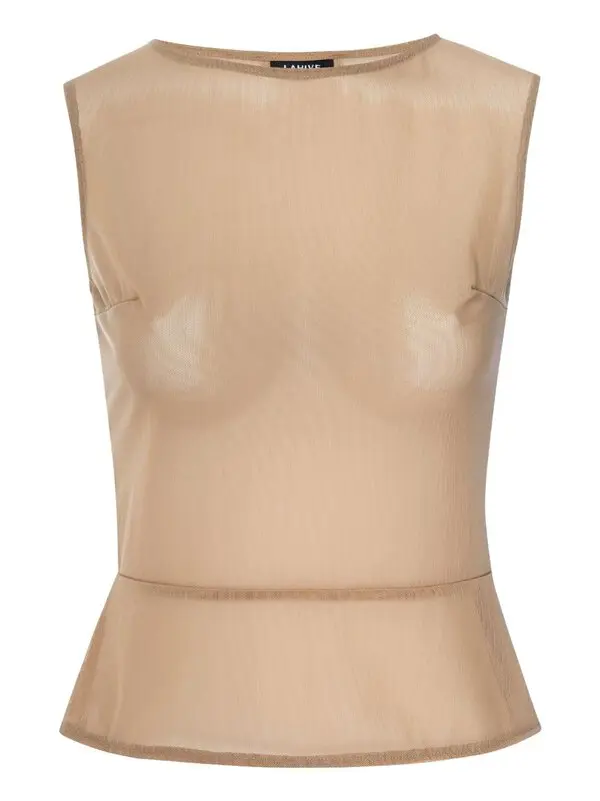 LAHIVE Ryder Sheer Mesh Peplum Top - Brown