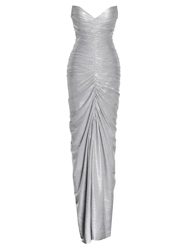 MISS CIRCLE NEW YORK Sable Ruched Glitter Mermaid Gown - Silver