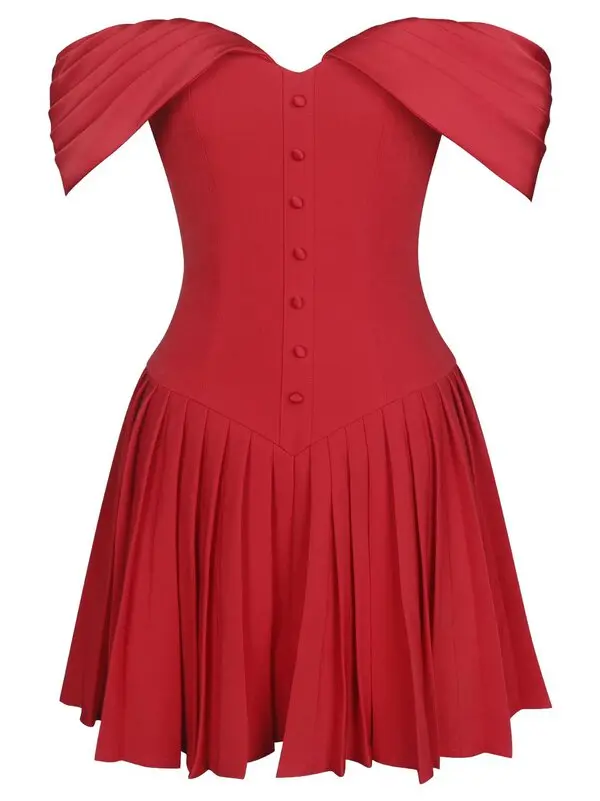 MISS CIRCLE NEW YORK Narelle Crimson Off-shoulder Sweetheart Drop Waist Mini Dress - Red