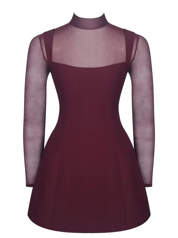 MISS CIRCLE NEW YORK Natasha Burgundy Faux Two-piece Turtleneck Mini Dress - Red