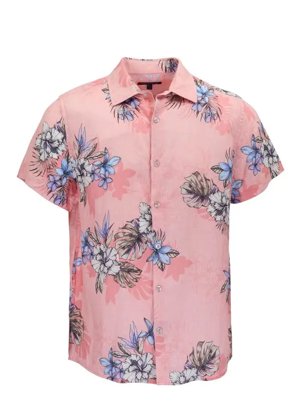 LORDS OF HARLECH Loic Exotic Floral Coral Linen Printed Shirt - Pink