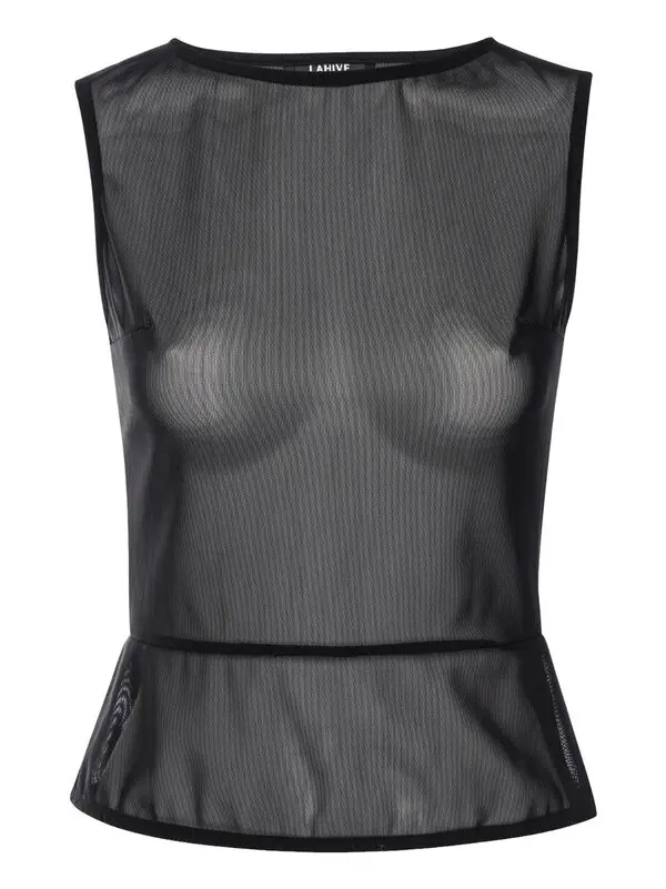 LAHIVE Ryder Sheer Mesh Peplum Top - Black