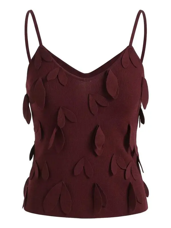 CENTRE PIECE Ivy V-neck Top With Leaf Appliqu - Red