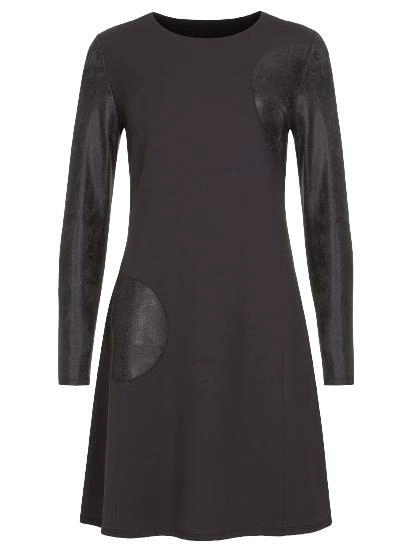 CONQUISTA Long Sleeve Punto Di Roma Dress With Printed Faux Leather Detail - Grey