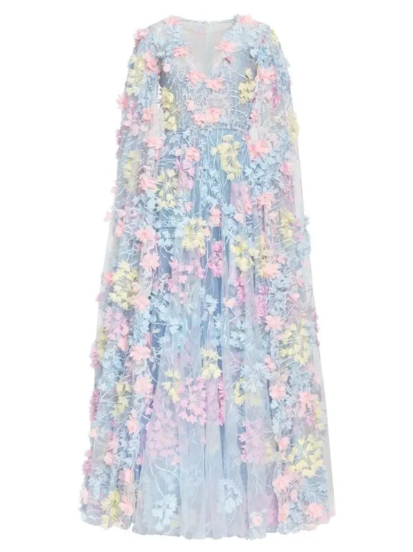 MATSOUR'I Hortensia Maxi Dress With Detachable Sleeves - Blue