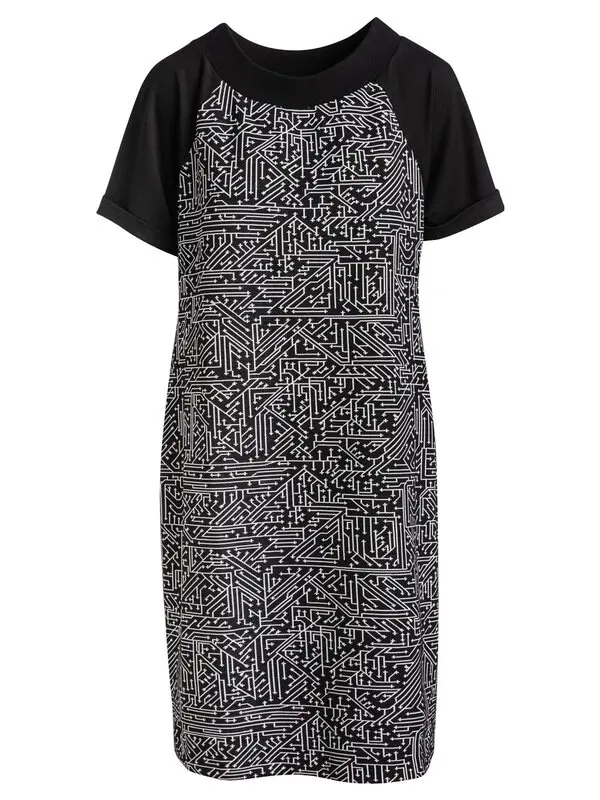 CONQUISTA A-line Knit Dress With Contrasting Panels - Black
