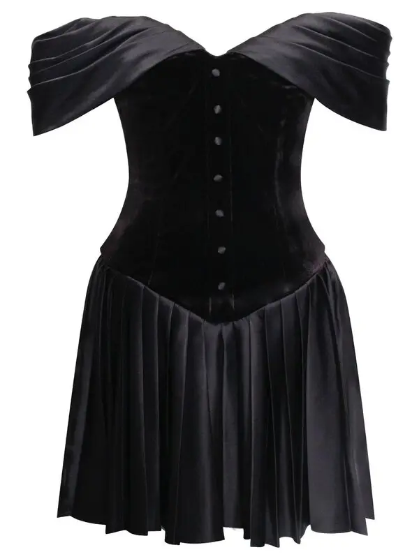 MISS CIRCLE NEW YORK Echo Velvet Off-shoulder Pleated Mini Dress - Black