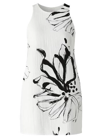 CONQUISTA Sleeveless Floral Print Linen Blend Dress - Black