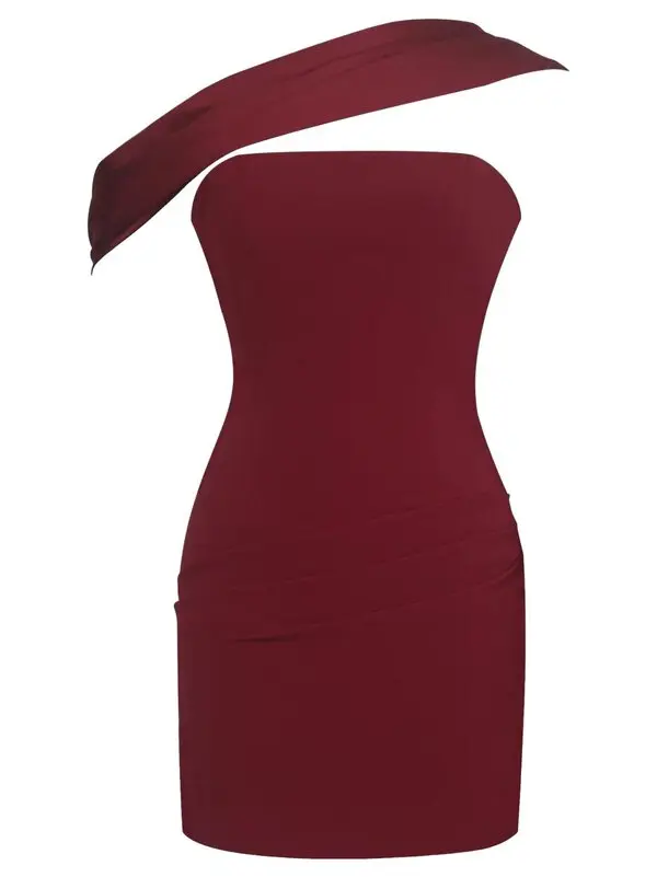 MISS CIRCLE NEW YORK Ovelia Crimson Satin Ribbon Strapless Mini Dress - Red