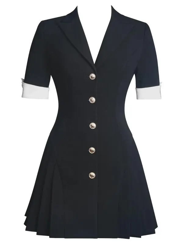MISS CIRCLE NEW YORK Ilitha Woven Crepe Pleated Mini Blazer Dress By - Black
