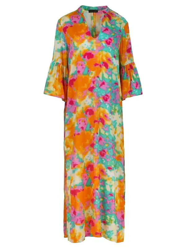 CONQUISTA Abstract Floral Kaftan Style Dress - Orange