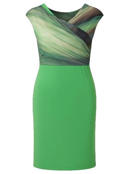 CONQUISTA Faux Wrap Print Dress - Green