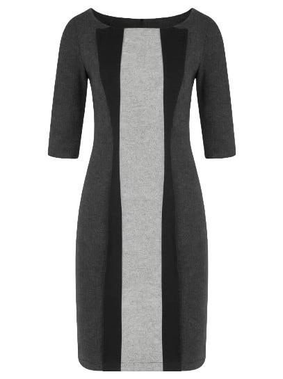 CONQUISTA Felt Style Fabric Elbow Sleeve Dress - Grey