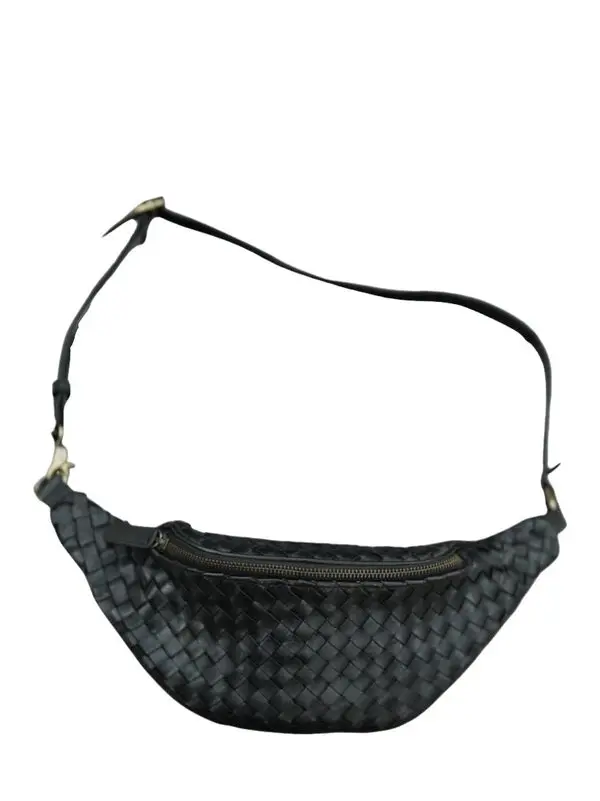 Pink Haley Makayla Handwoven Leather Fanny Pack - Black
