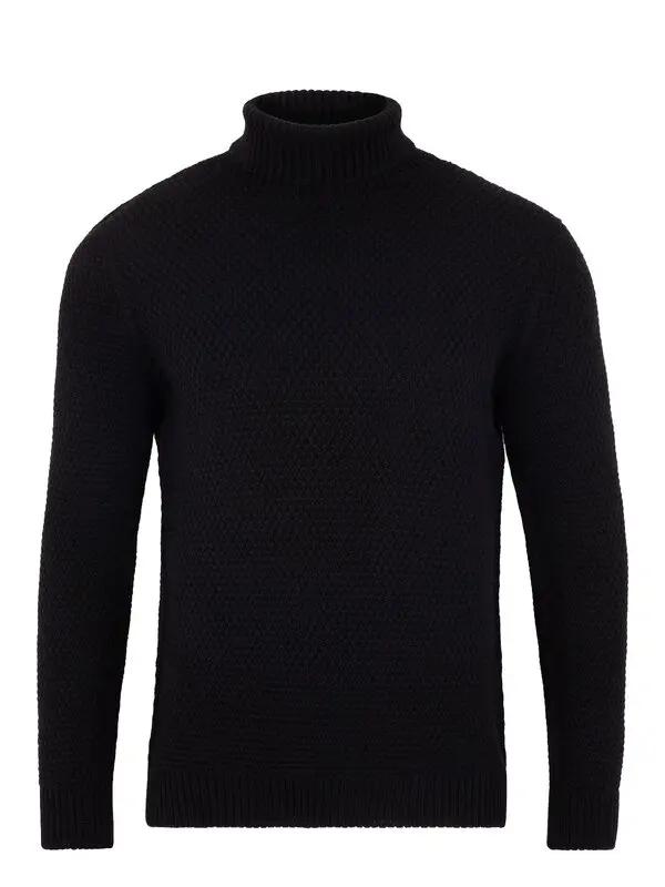 PAUL JAMES KNITWEAR Submariner Fitted Roll Neck Merino Wool Jumper - Black
