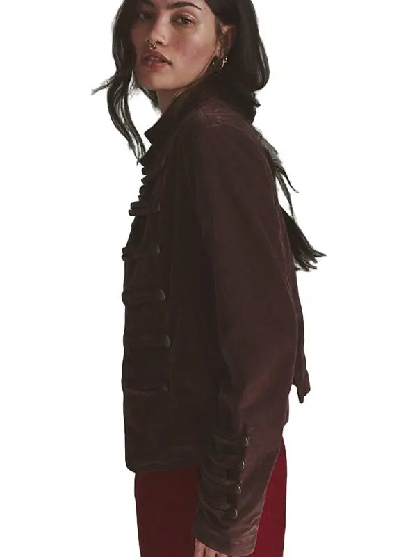 Free People Fitted Velvet Military Jacket - Brown