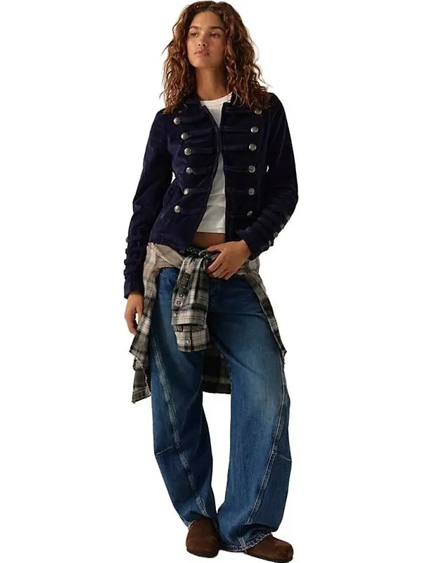 Free People Fitted Velvet Military Jacket - Tempest