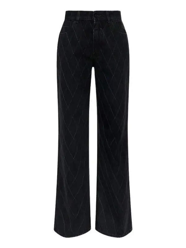 Balmain Diamond-quilted Wide-leg Jeans - Black