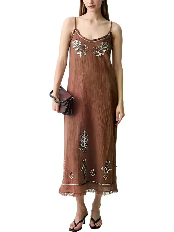 HOSS INTROPIA Sequin Embellished Ruffled Midi Dress - Brown