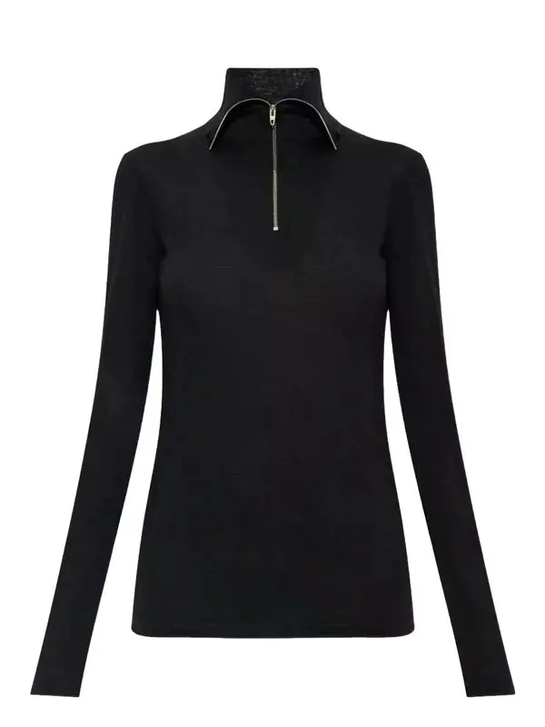 JIL SANDER Quarter-zip Turtleneck Long Sleeve Top - Black