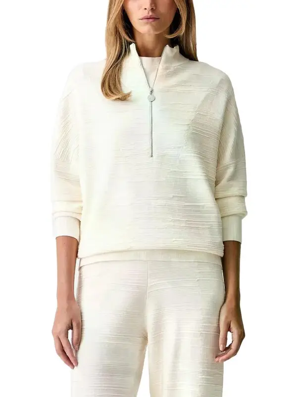 Joseph Ribkoff Textured High Neck Quarter-zip Sweatshirt - White