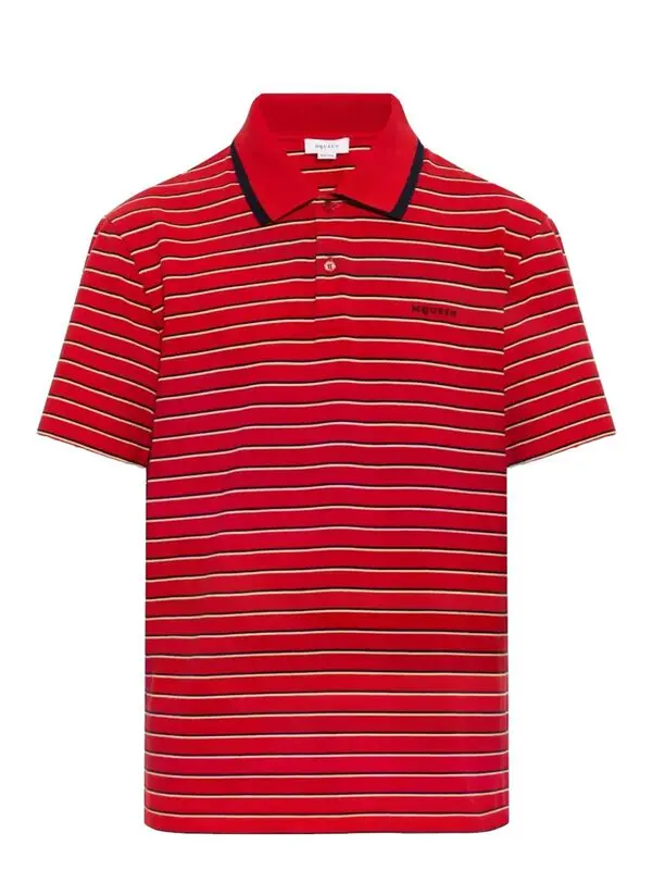 Alexander McQueen Striped Cotton Polo Shirt - Red