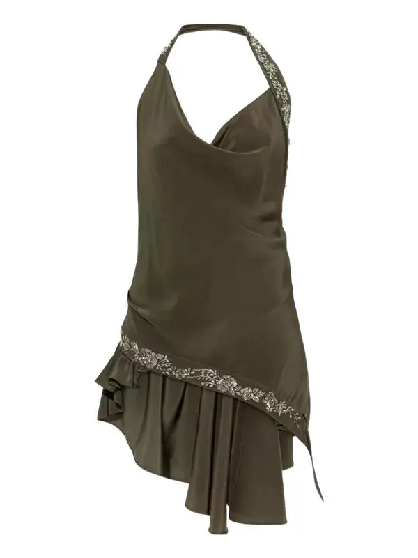 Alexander McQueen Halter Neck Silk Top With Shimmering Appliqués - Green