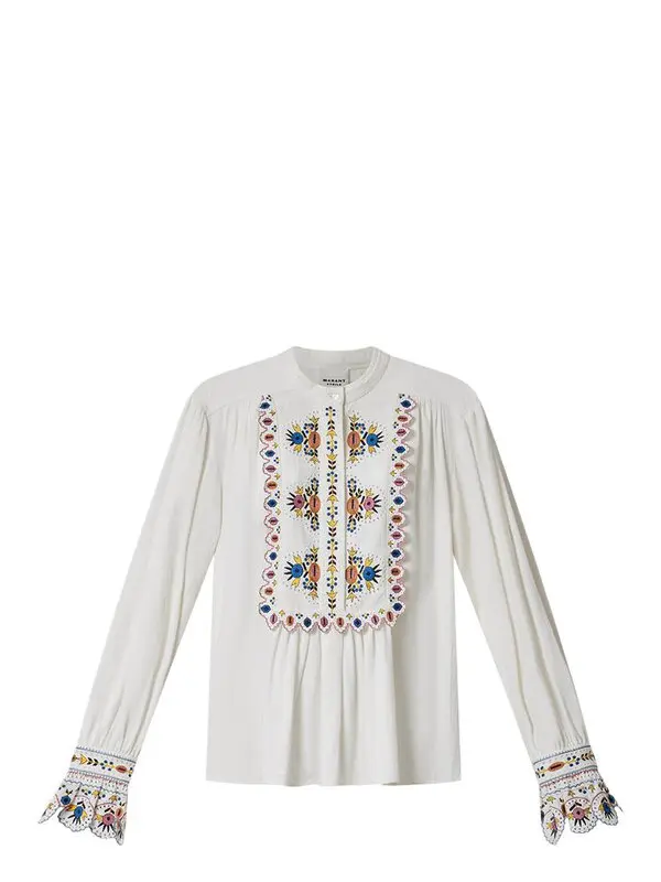 ETOILE Monique Linen Blend Embroidered Blouse - Ecru