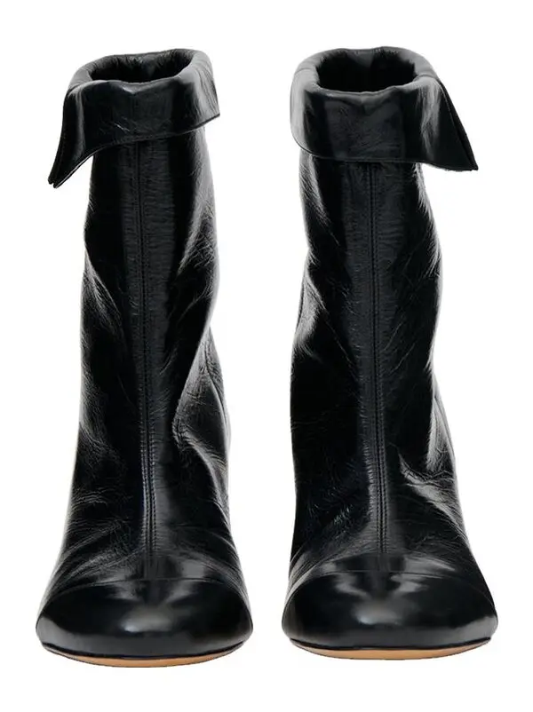 Isabel Marant Étoile Eldra Glazed Calfskin Fold-over Boots - Black