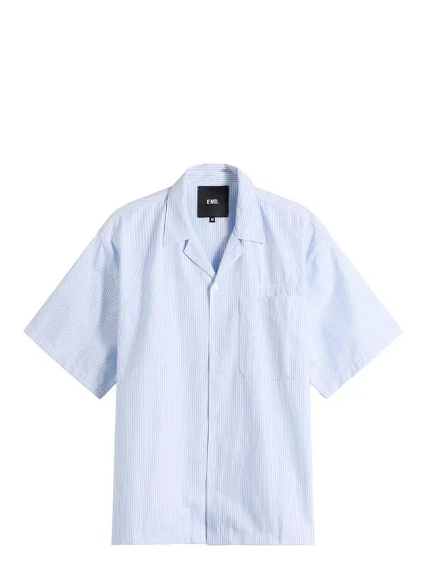 END. Fast Shirt With Camp Collar And Embroidered Detail - Blue Pin