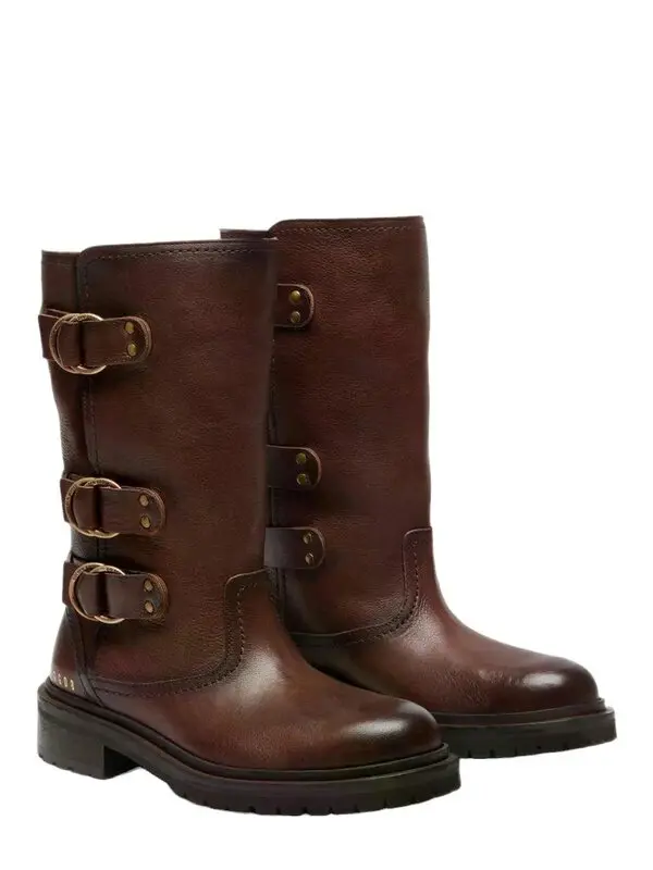GOLDEN GOOSE Kurt Boots In Leather With Gold Buckles - Brown