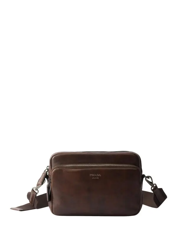 Prada Calfskin Leather Shoulder Bag - Brown
