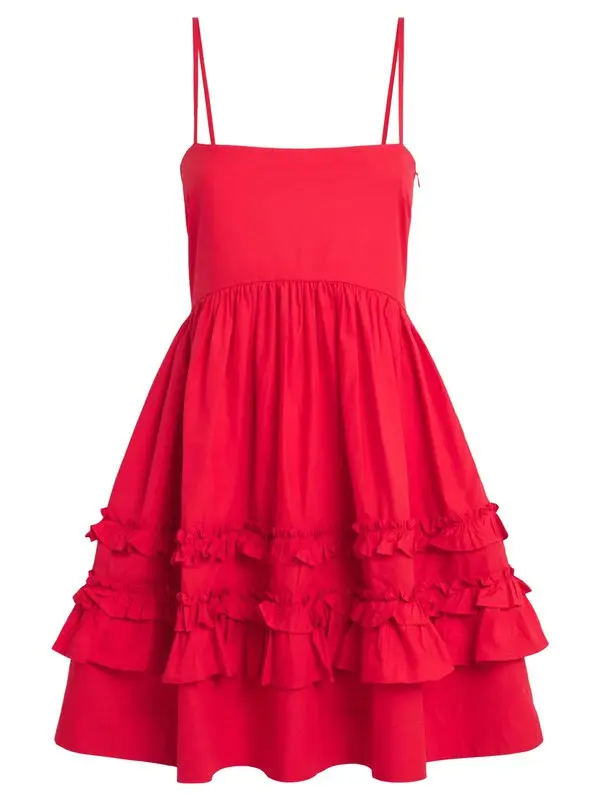 GANNI Cotton Ruffled Mini Dress - Red