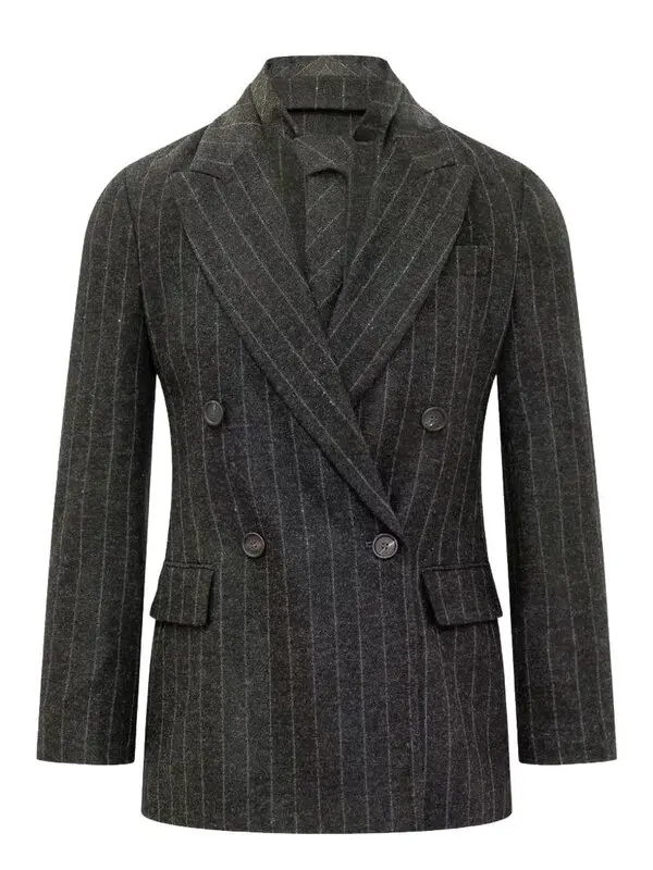 Brunello Cucinelli Pinstripe Double-breasted Jacket - Grey