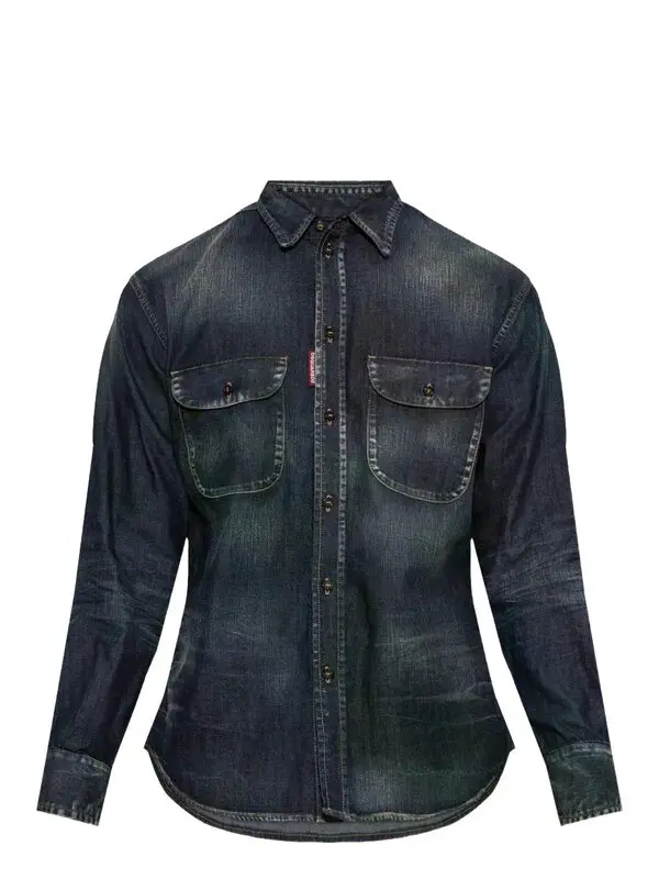Dsquared2 Faded Leather-patch Denim Shirt - Blue