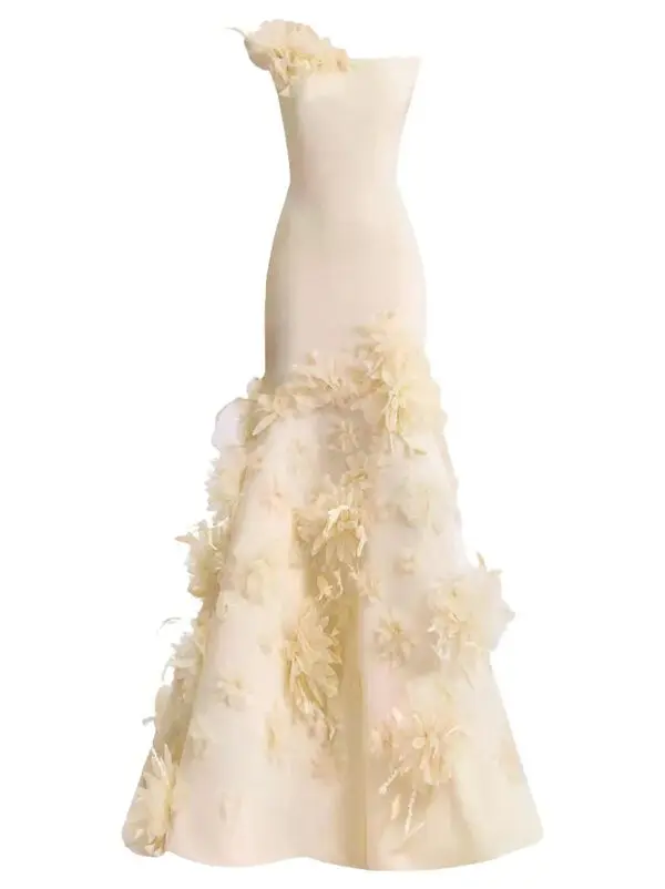 GEMY MAALOUF Strapless Floral Appliqué Mermaid Gown - Neutrals