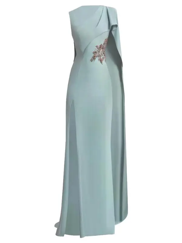 GEMY MAALOUF Beaded Cape Draped Floor-length Gown - Blue
