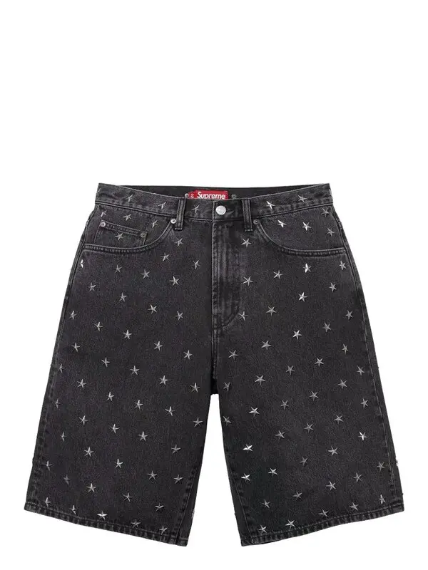 Supreme Star Embellished Baggy Denim Shorts - Black