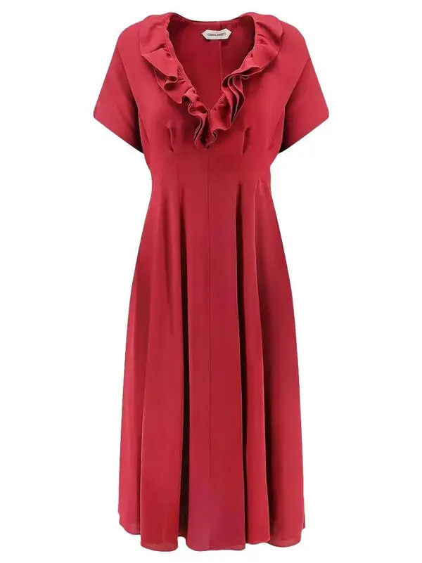 Alberta Ferretti Ruffled V-neck Midi Dress - Red
